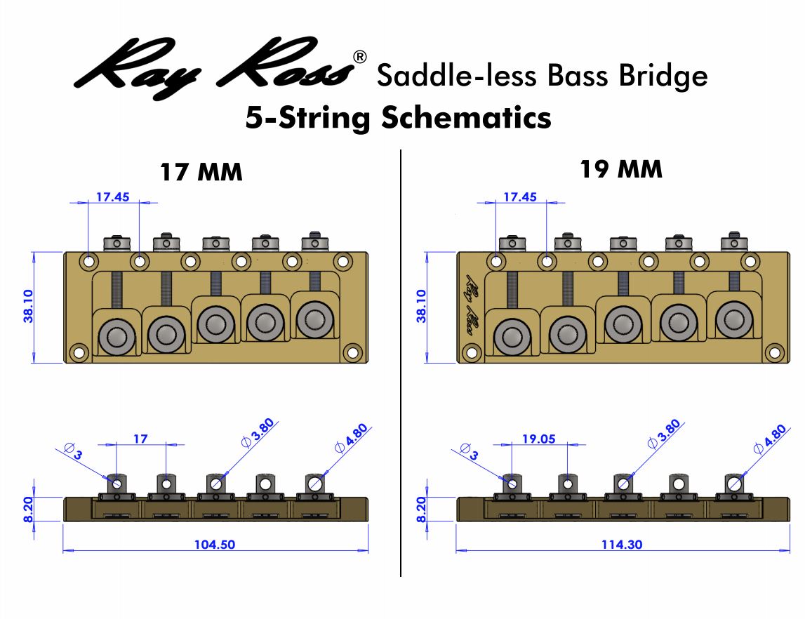 Genuine Ray Ross Bass Bridge 5 String 17mm Chrome RRB517C – SportHiTech